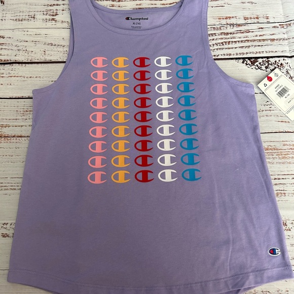 Champion | Shirts & Tops | Champion Girls Salty Purple Multi Color Logo ...